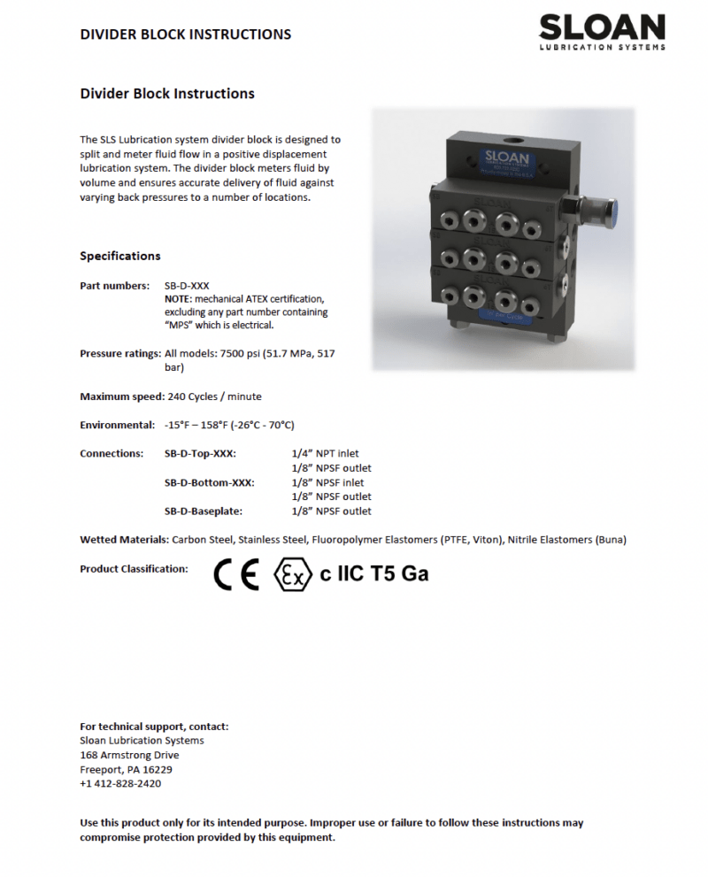 Atex Manuals - Sloan Lubrication Systems